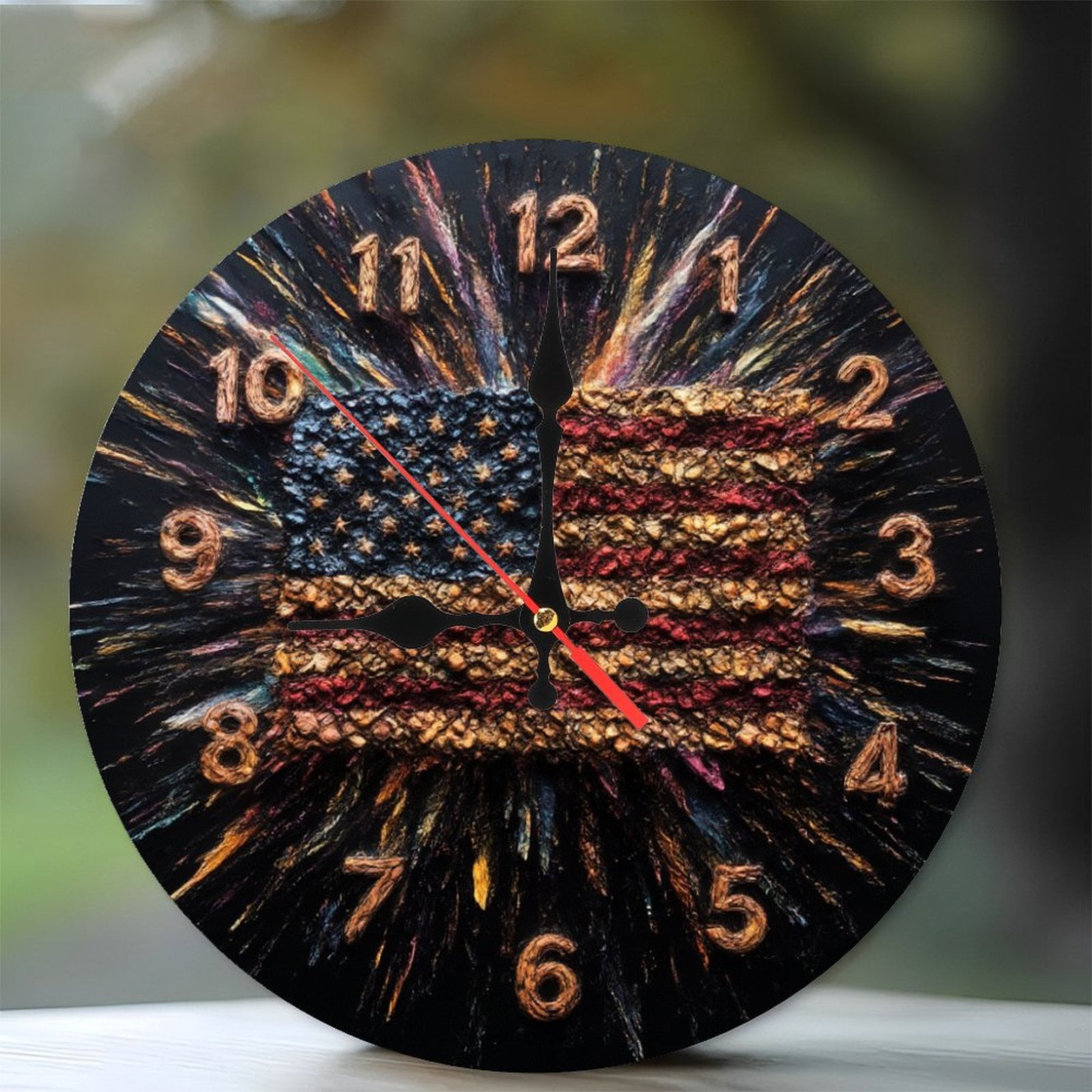 American Flag Explosion Textured Clock Wall Art 10-Inch Silent Wooden ...