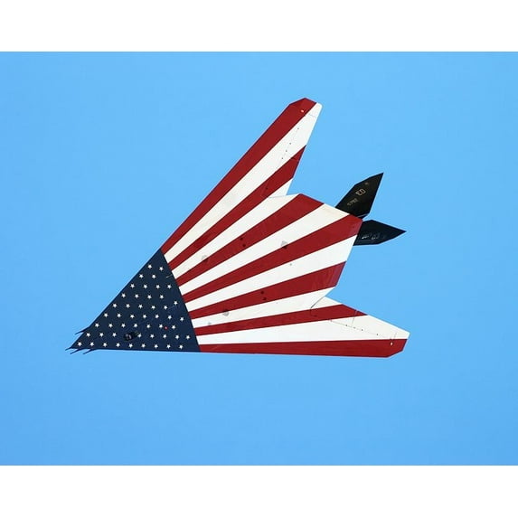 American Flag F-117 Stealth Fighter Style - A - 12x18 Inch Laminated ...