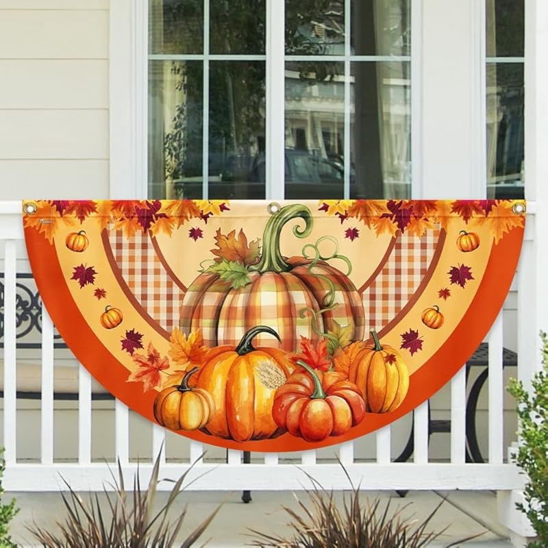 American Flag Fall Flag Pumpkin Thanksgiving Non-Pleated Fan Flag, 3x6 ...