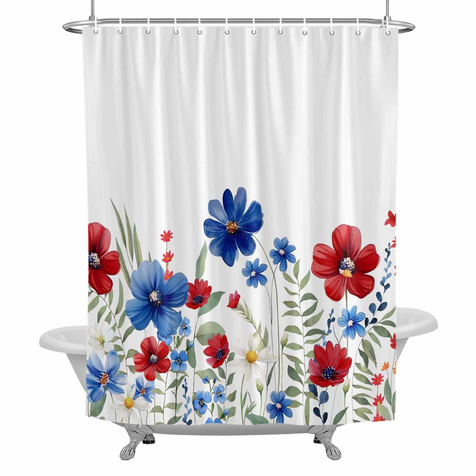 American Flag Farmhouse Flowers Shower Curtain for Bathroom ...