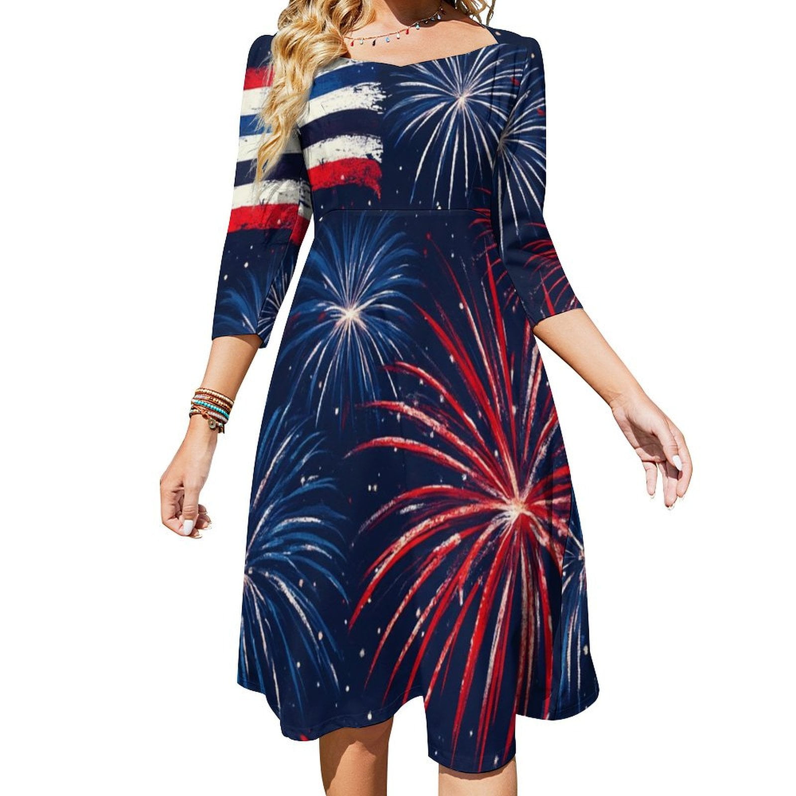 American Flag Fireworks Celebration-1 Womens Summer Dress Tie Back A ...