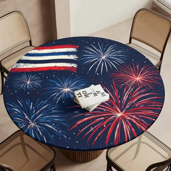 American Flag Fireworks Celebration Round Table Cover Kitchen Printed ...