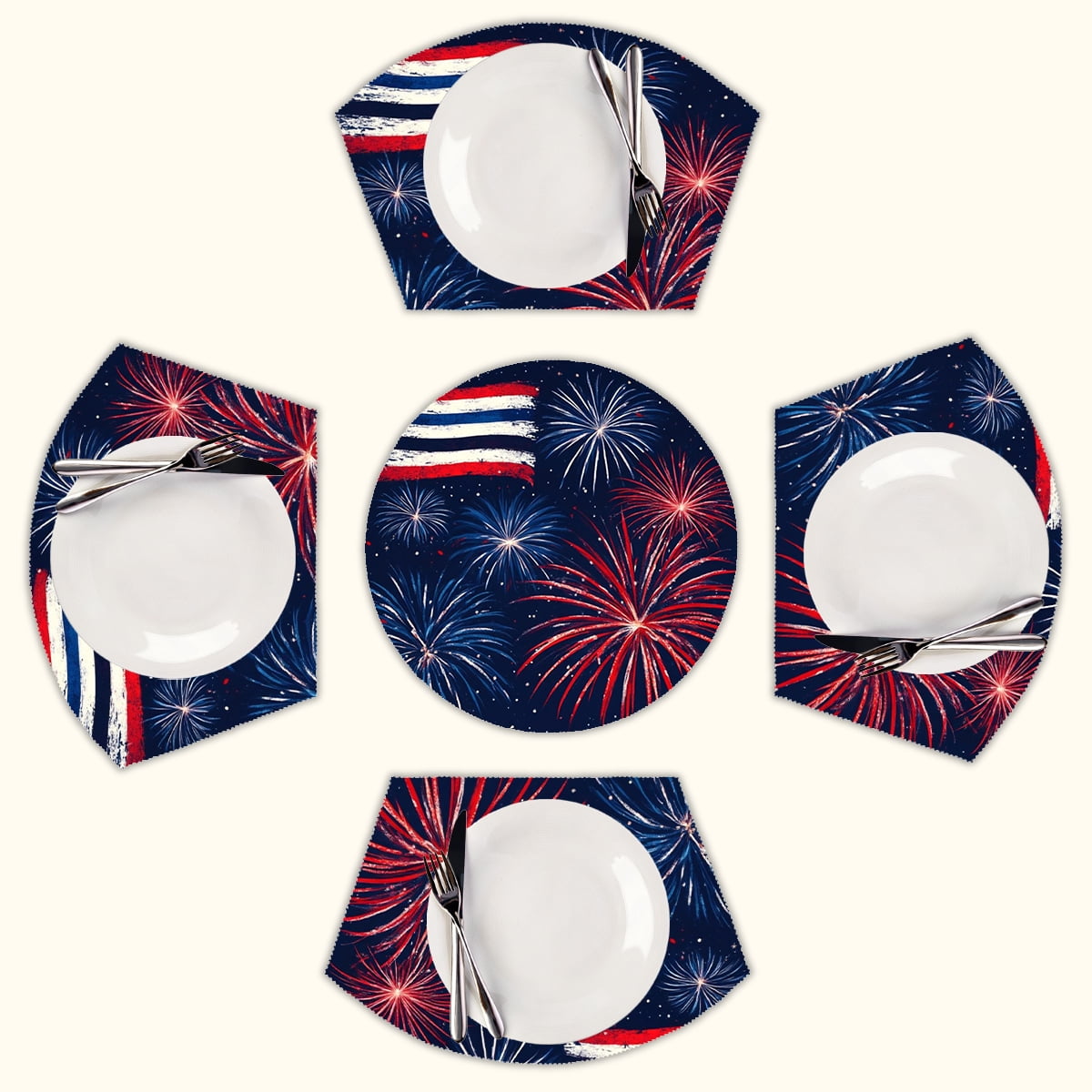 American Flag Fireworks Celebration Round Table Placemats Set Of 5 ...