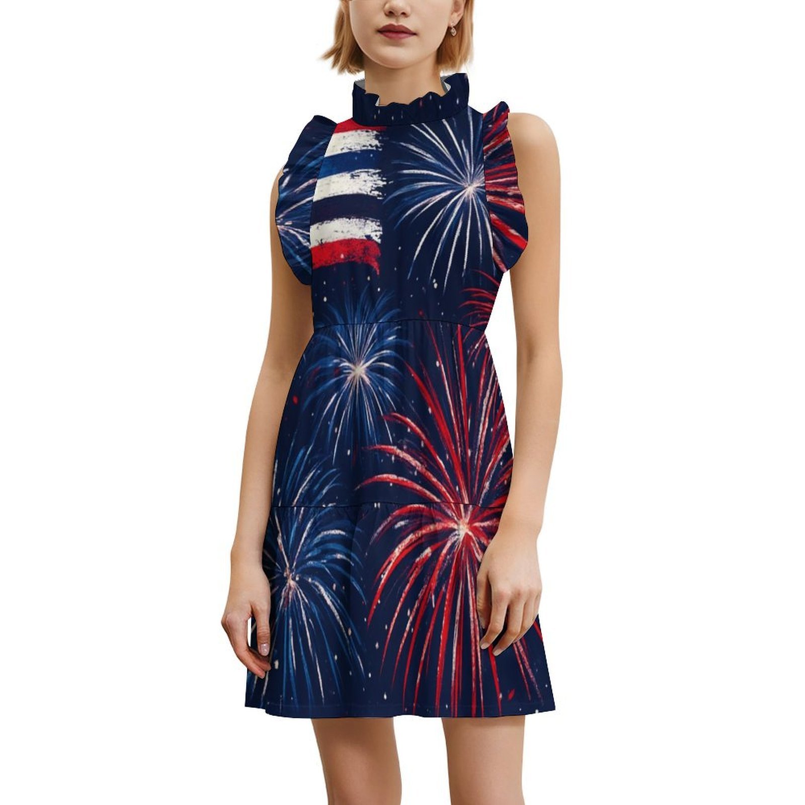 American Flag Fireworks Celebration Women's Fashion Casual Dress Summer ...