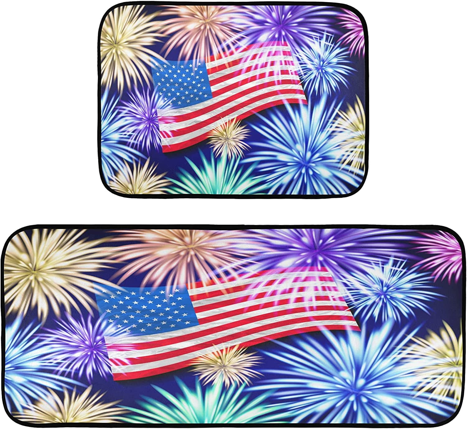 American Flag Fireworks Kitchen Mats Memorial Day Patriotic 4Th Of July ...