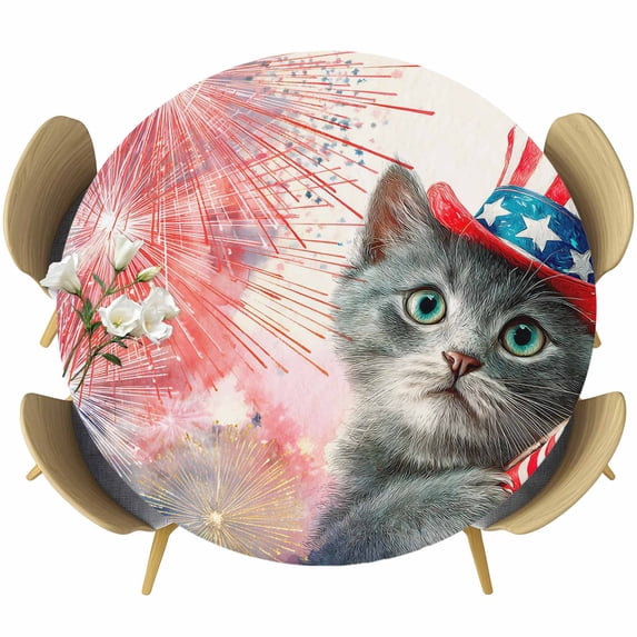 American Flag Fireworks Round Tablecloth 55-60 Inch Round Fitted Table ...