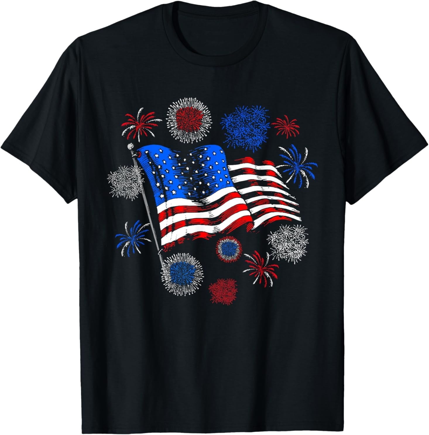 American Flag Fireworks Tee – Patriotic 4th of July Sparklers Shirt ...