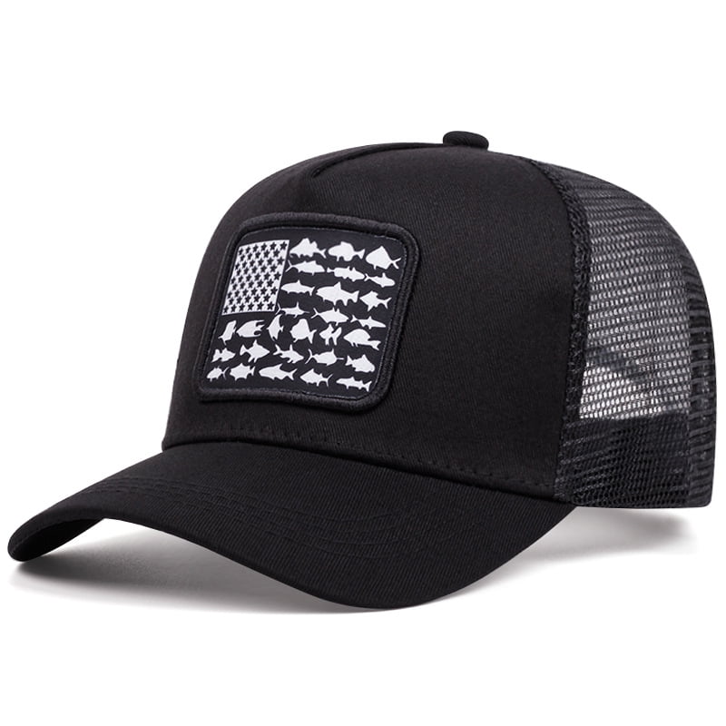 American Flag Fish Embroidered Mesh Cap Unisex Baseball Cap Fashion Hip ...
