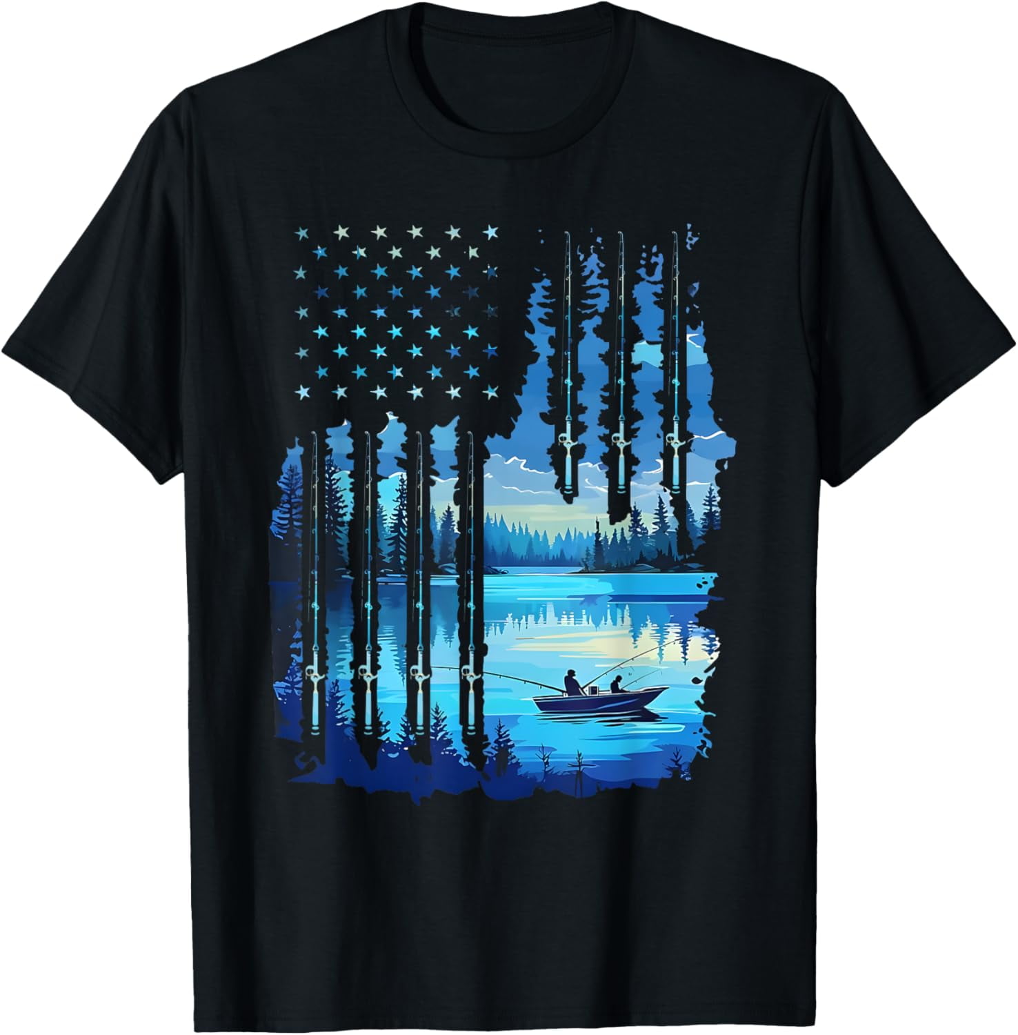 American Flag Fish Fisherman American Flag Fishing T-Shirt - Walmart.com