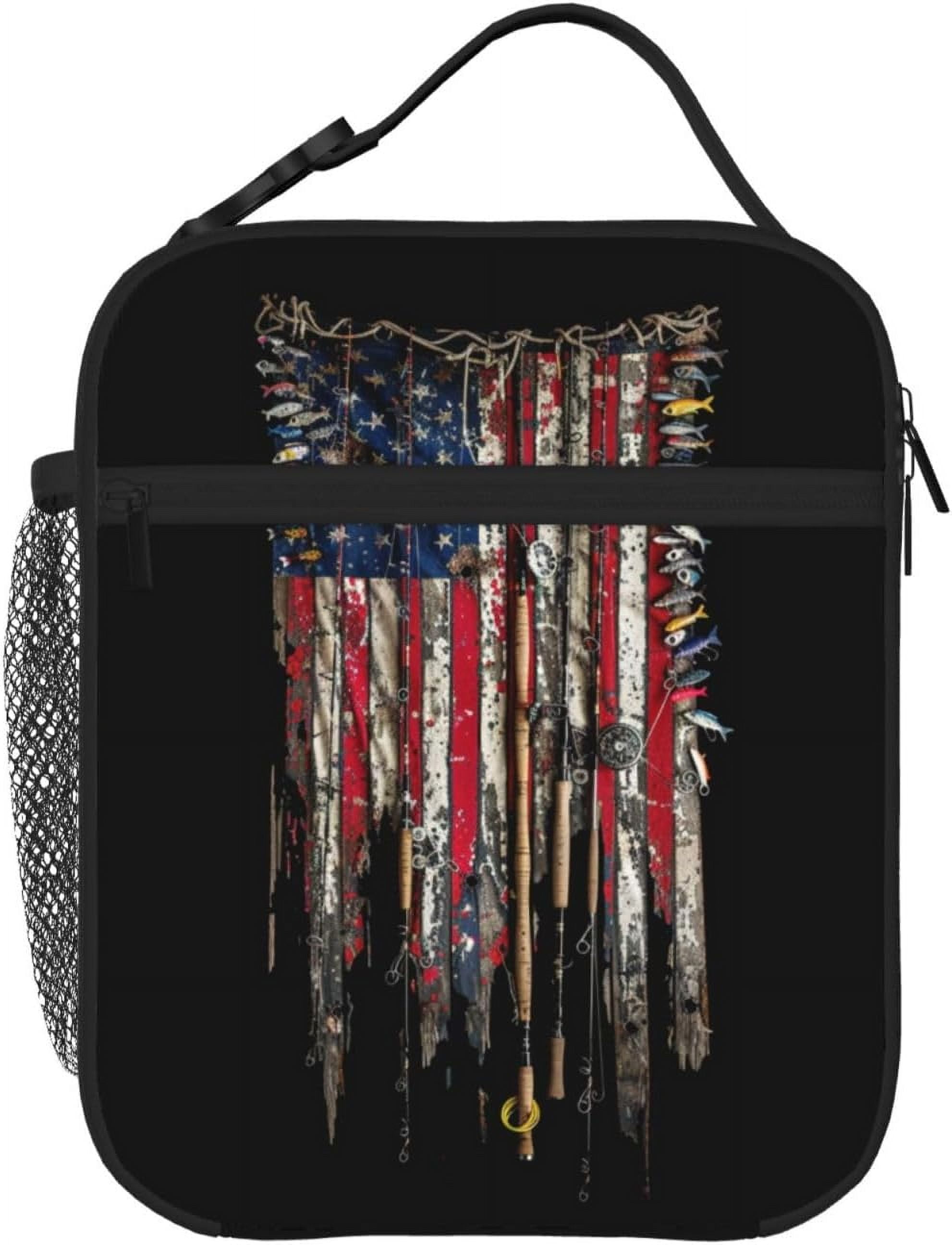 American Flag Fishing Poles & Lures Insulated Lunch Box With Detachable ...