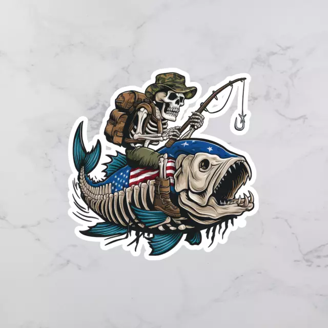American Flag Fishing Sticker Bass Skeleton Gothic Tackle Box Sticker ...