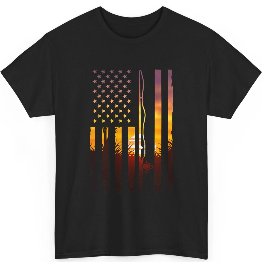 American Flag Fishing Sunset USA Patriotic Rod Reel Fishermen Art ...