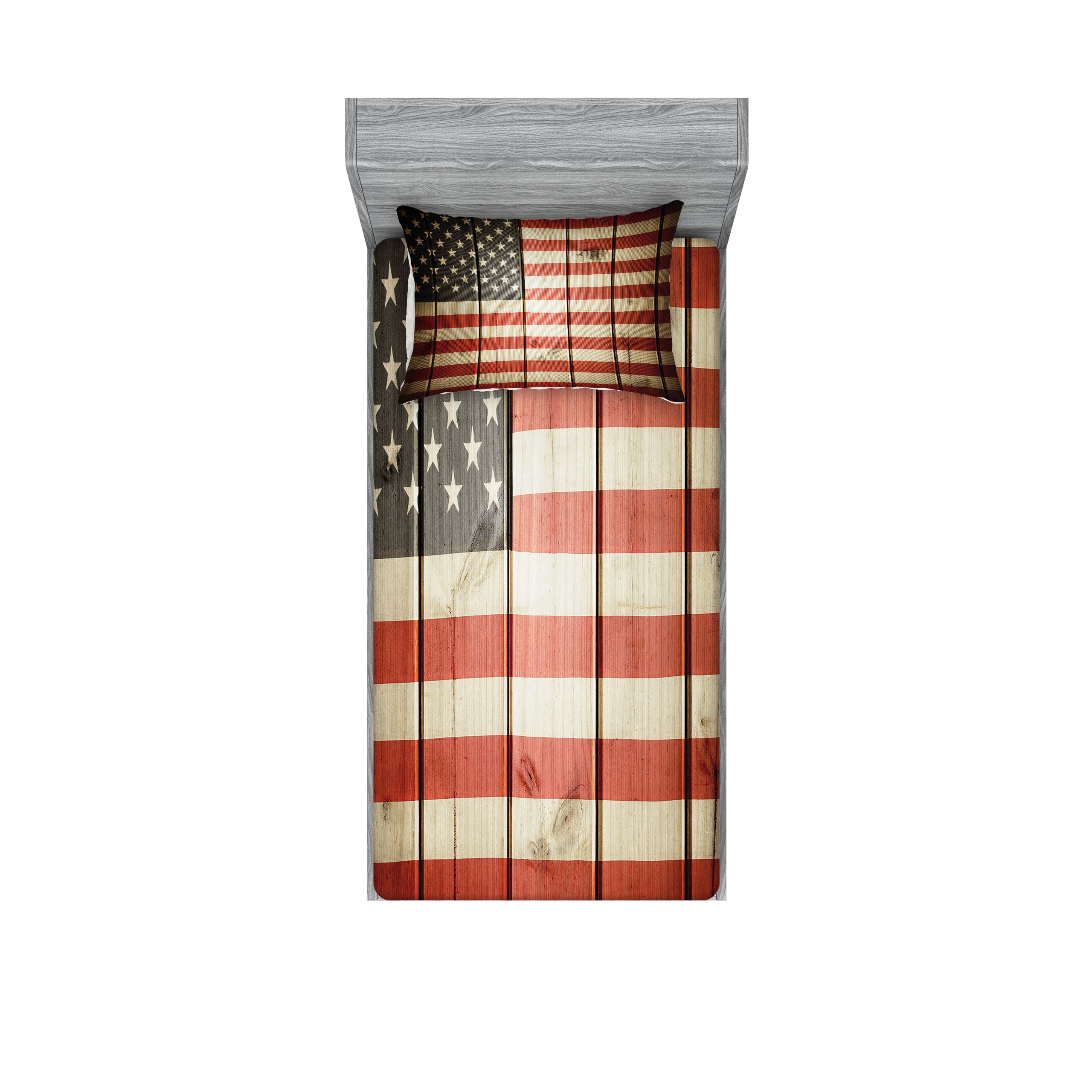 American Flag Fitted Sheet & Pillow Sham Set, Usa Flag over Vertical ...