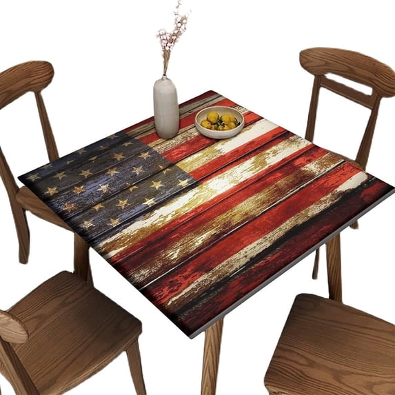 American Flag Fitted Table Cover, July 4th Square Elastic Edge ...