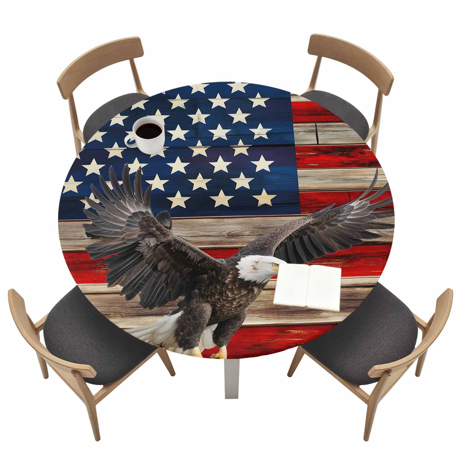 American Flag Fitted Tablecloth with Elastic Edged, Round Table Cloth ...
