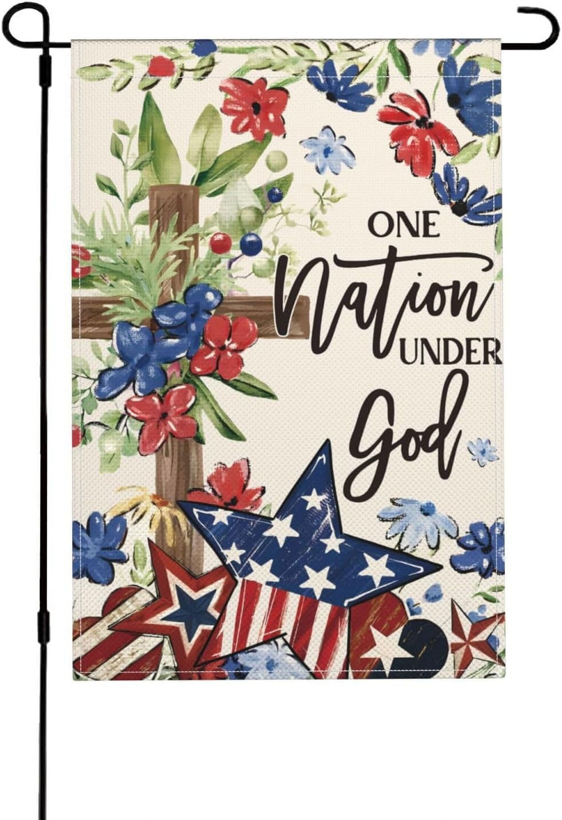 American Flag Floral Garden Flags 28x40 inch Double Sided 4th of July ...