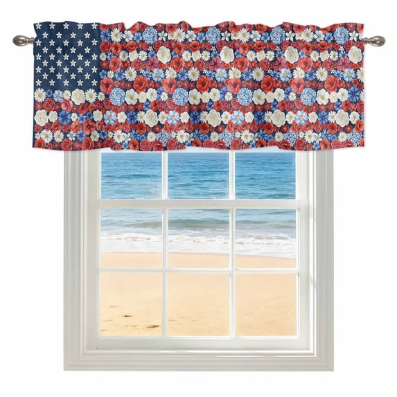 American Flag Floral Kitchen Valances for Windows 42x18 Inch Kitchen ...
