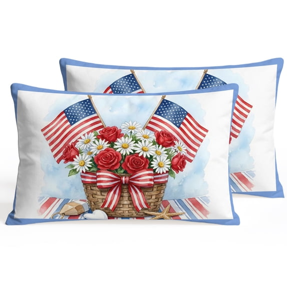 American Flag Floral Lumbar Pillow Covers 12 x 20 Inch Pillow Covers ...