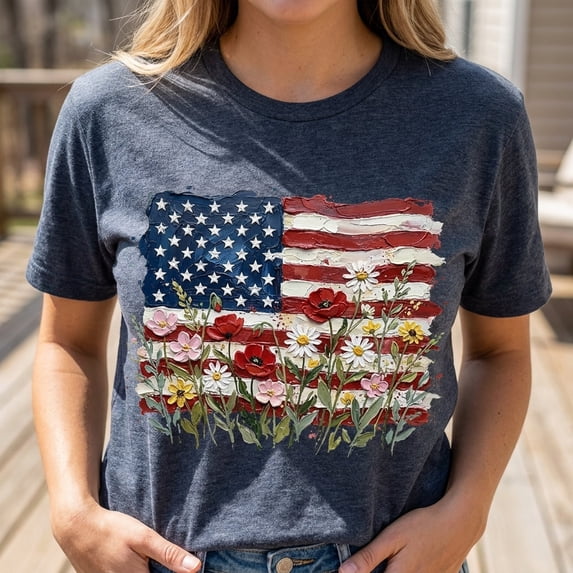 American Flag Floral Shirt- Patriotic Wildflower USA Tee -4th of July ...