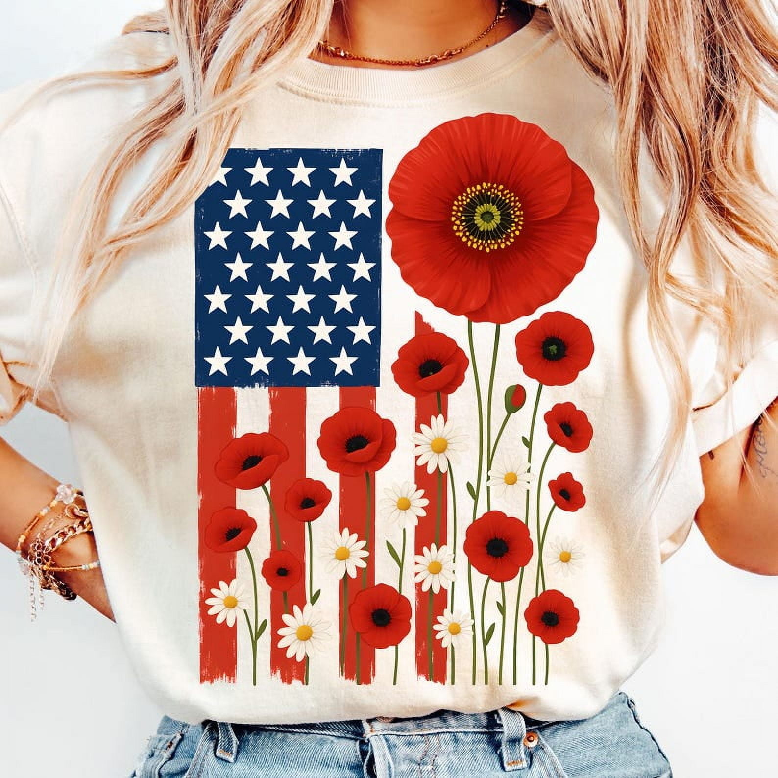 American Flag Floral T-Shirt, 4th of July Shirt, Memorial Day Tee ...