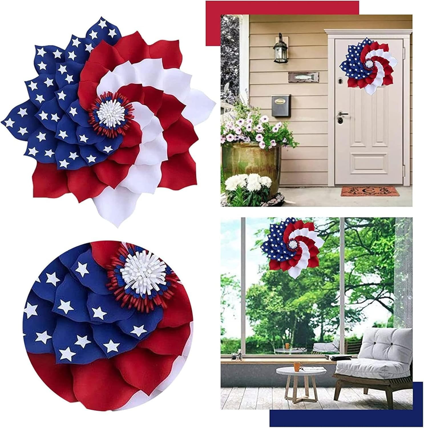 American Flag Floral Wreath Patriotic Decorations Wreath Red White Blue ...