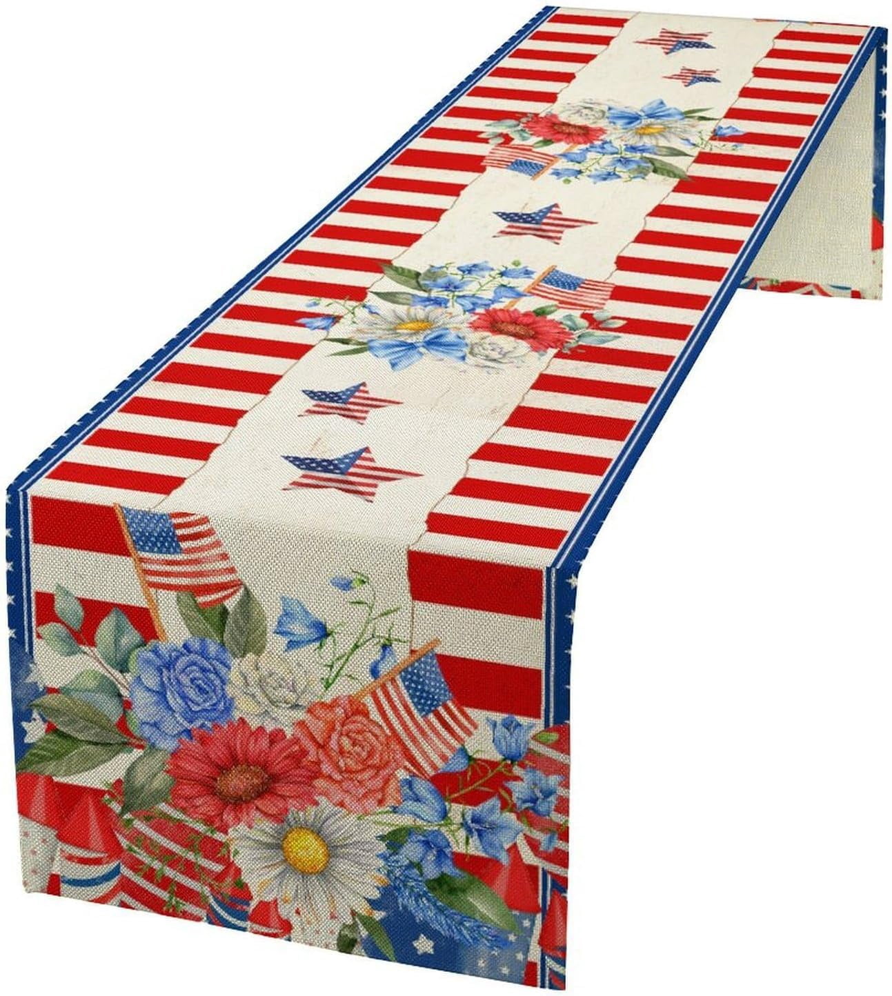 American Flag Flower Table Runner, USA Independence Day 4th of July ...