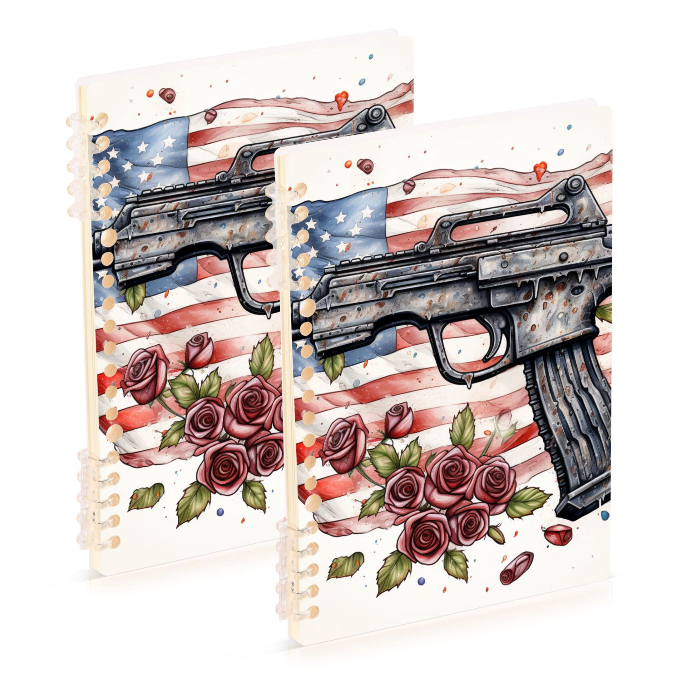 American Flag Flowers Ring Binder Notebook Journey Note Diary College ...