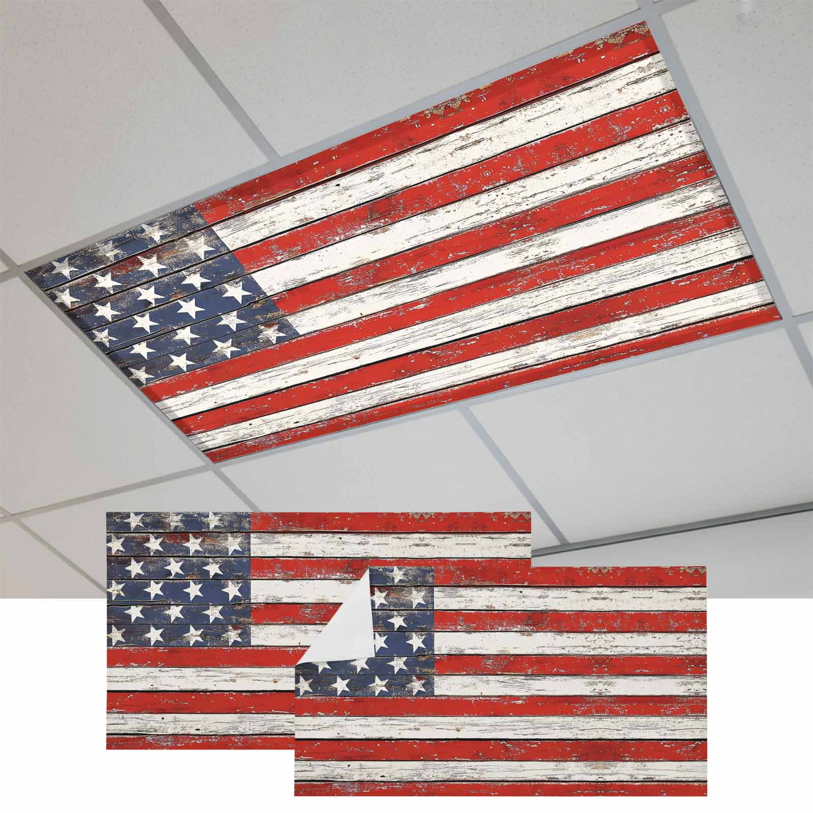 American Flag Fluorescent Light Covers, Red Blue Star Stripes Rustic ...