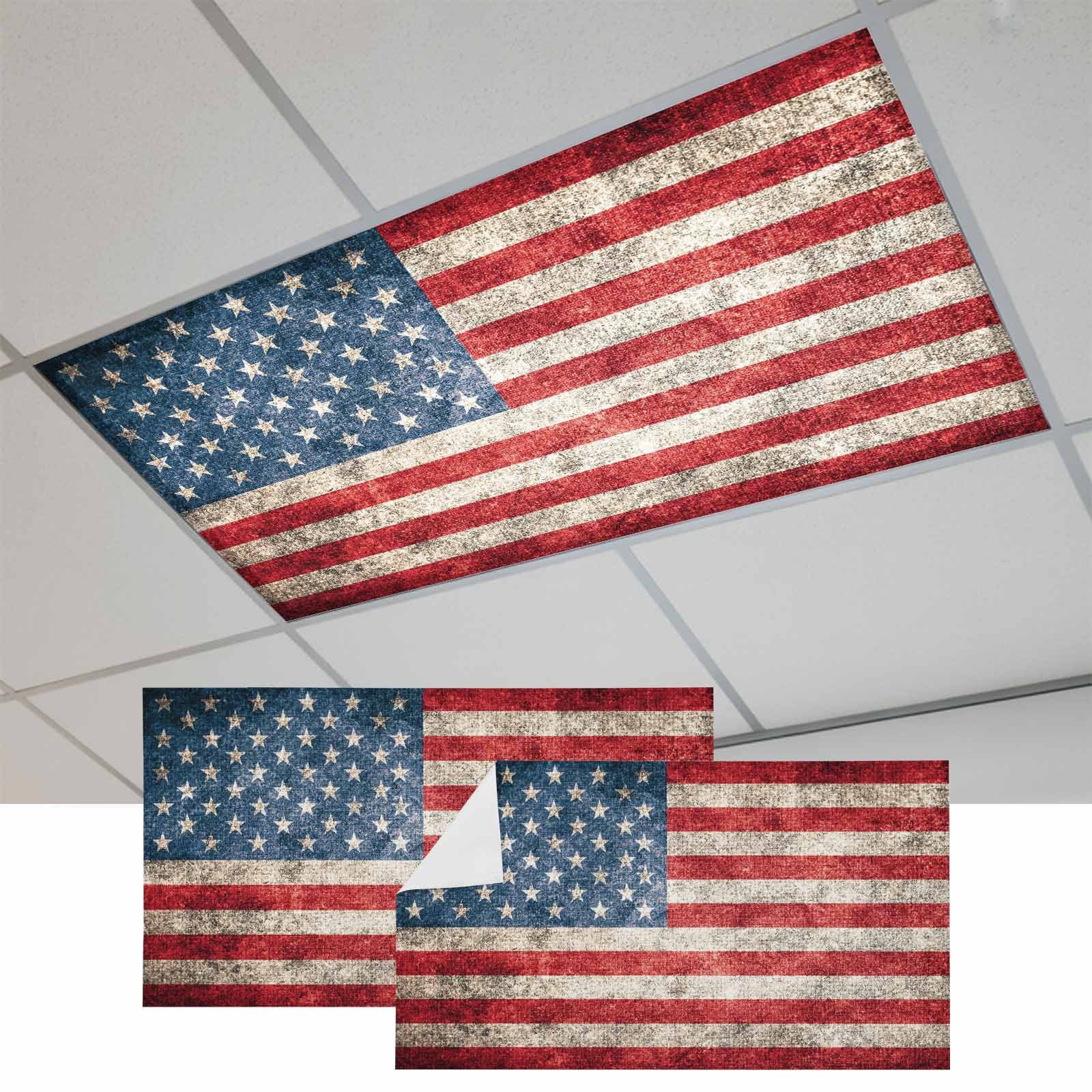 American Flag Fluorescent Light Covers, Vintage Blue Red USA Flag ...