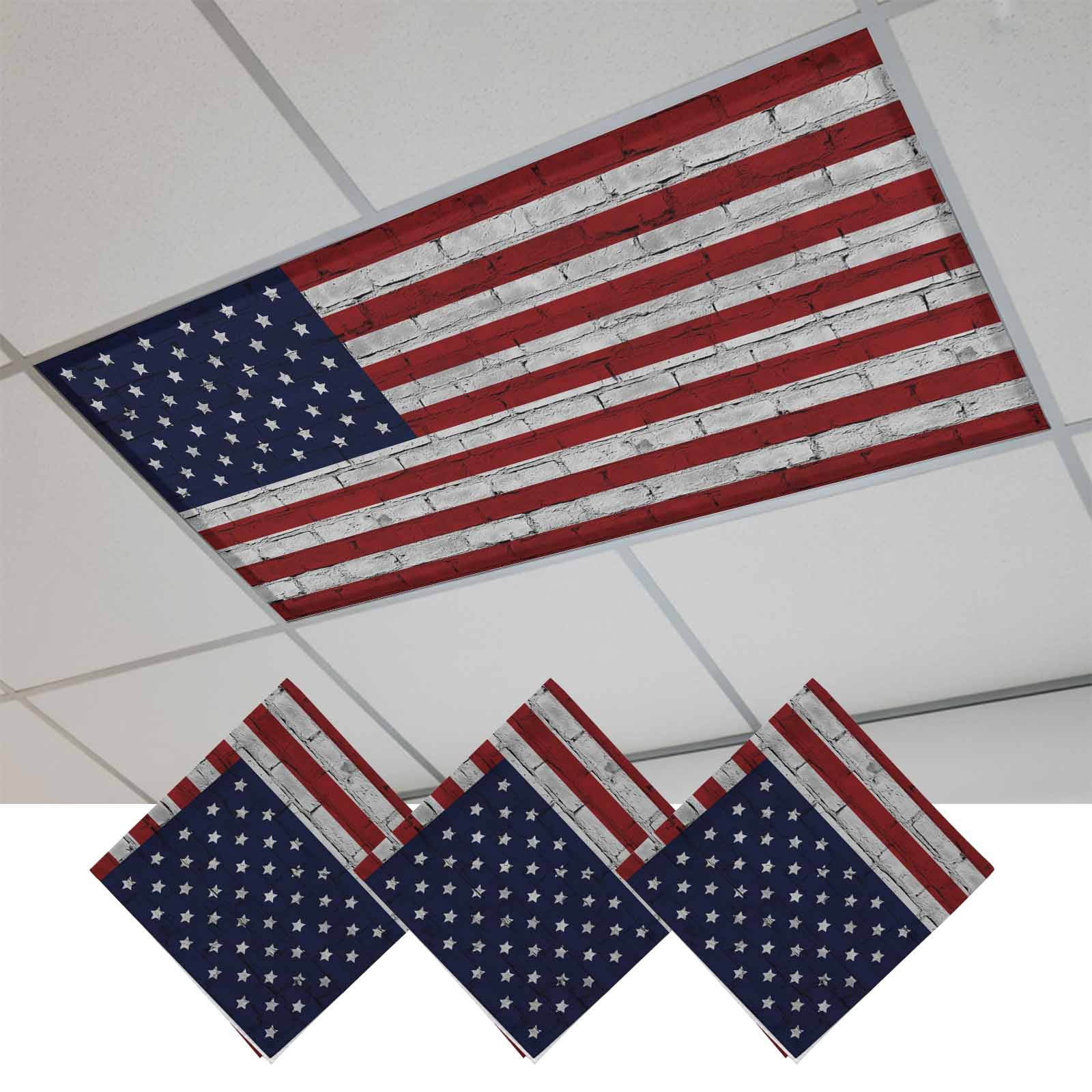 American Flag Fluorescent Light Covers, Vintage Brick Wall Star Striped ...