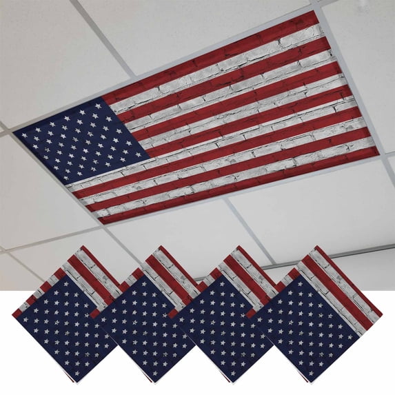 American Flag Fluorescent Light Covers, Vintage Brick Wall Star Striped ...