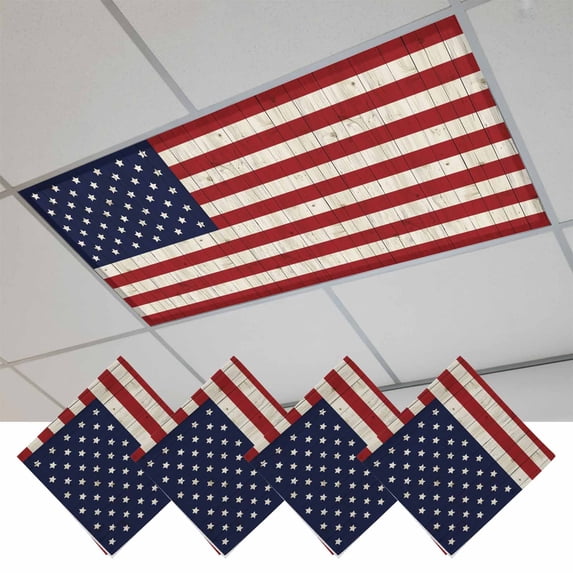 American Flag Fluorescent Light Covers, Vintage Wooden Star Striped Red ...