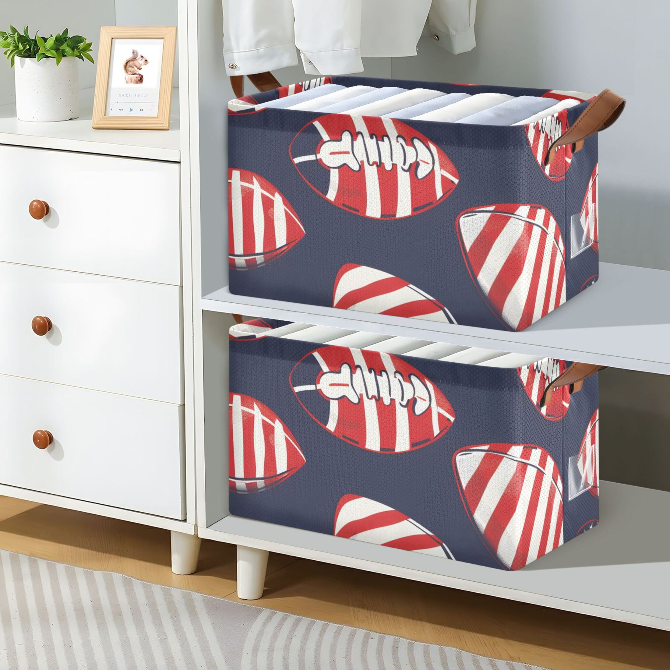 American Flag Football Foldable Storage Large Fabric Storage Baskets ...
