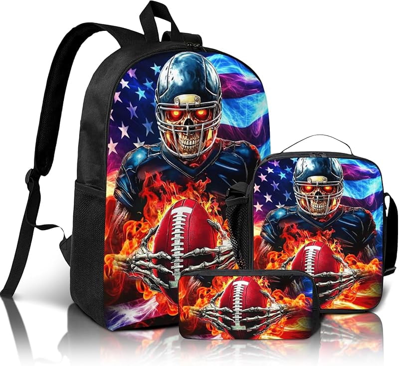 American Flag Football Print Backpack 3 Piece Set Travel Daypack ...
