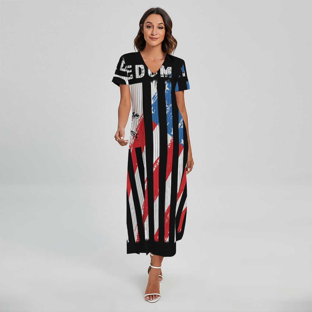 American Flag Freedom Life Printed Short Sleeve Maxi Dress, American ...