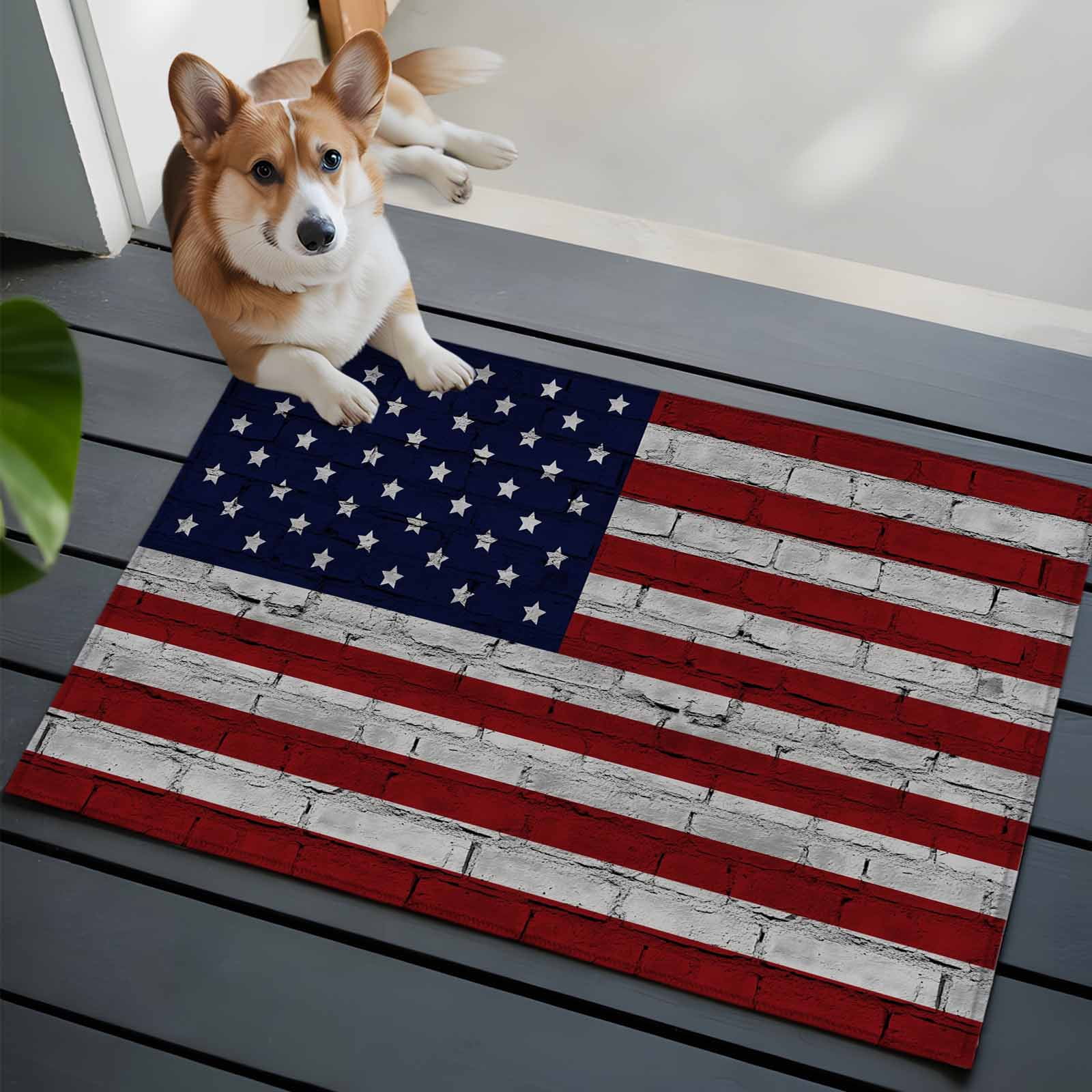 American Flag Front Door Rugs 2x3 ft Vintage Brick Wall Star Red Blue ...