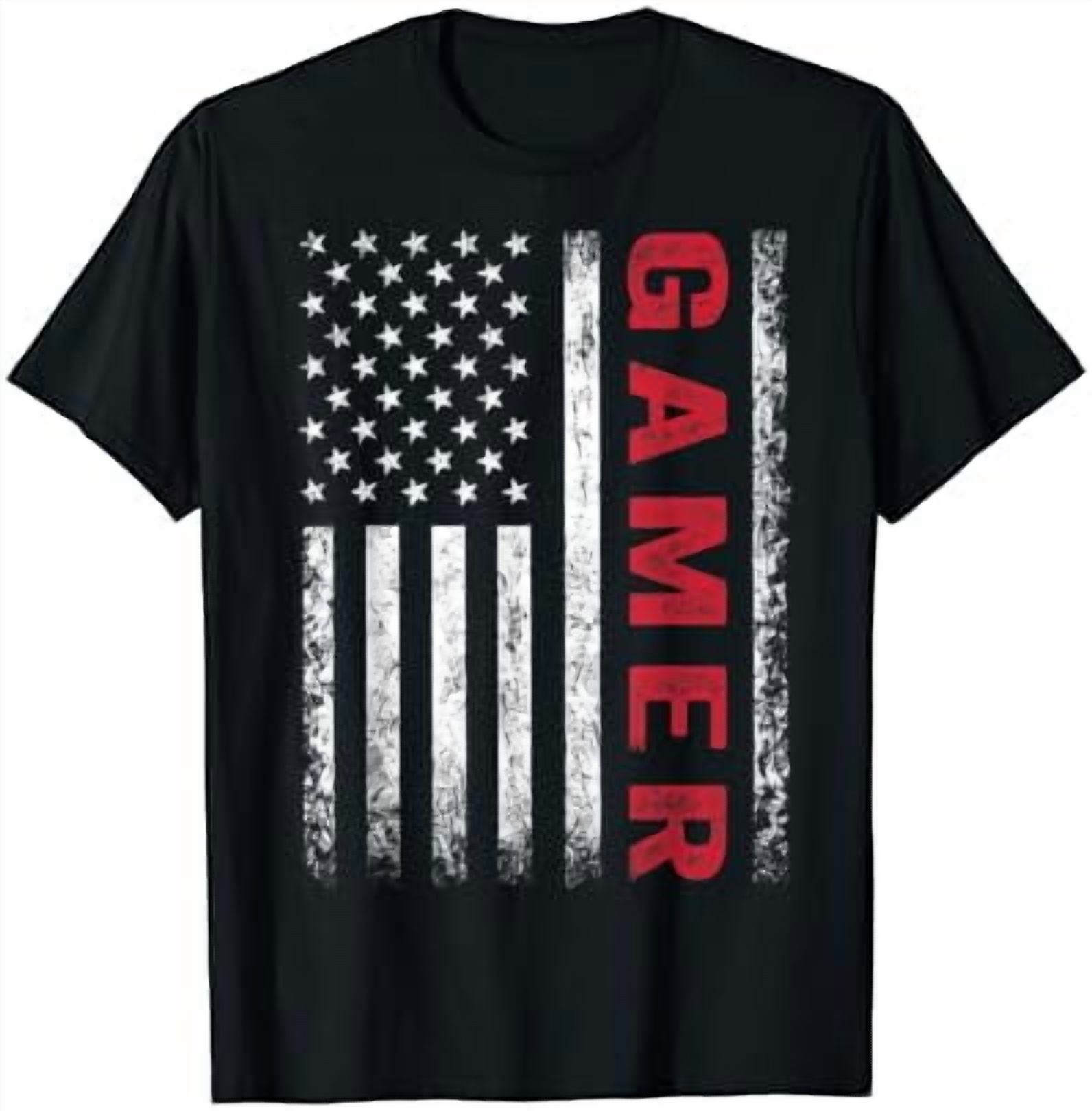 American Flag Funny Gamer Gift Video Games Boys Men Gaming T-Shirt ...