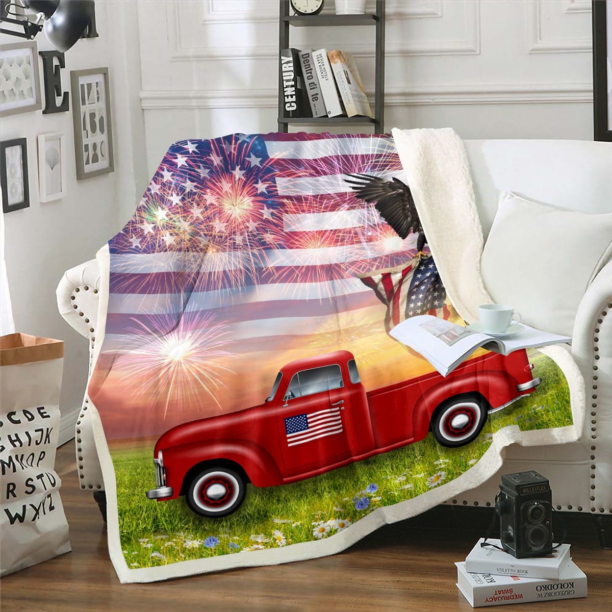 American Flag Fuzzy Blanket Usa Cartoon Car Fleece Blanket 40"X50 ...