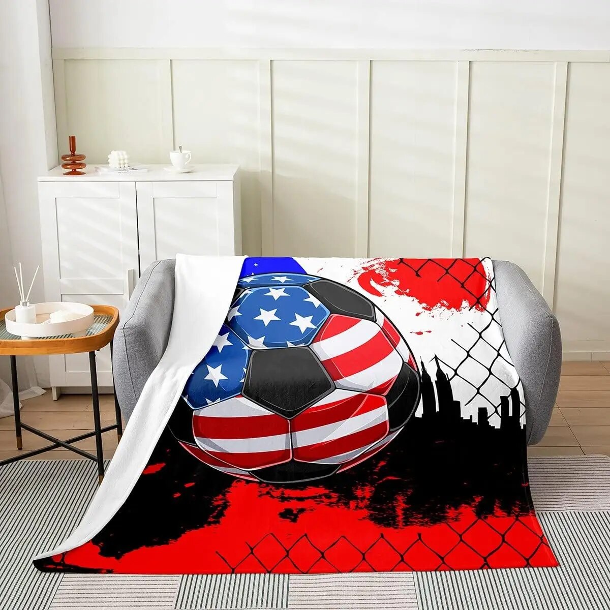 American Flag Gaming Sports Throw Blanket Soccer Player Field Fleece ...