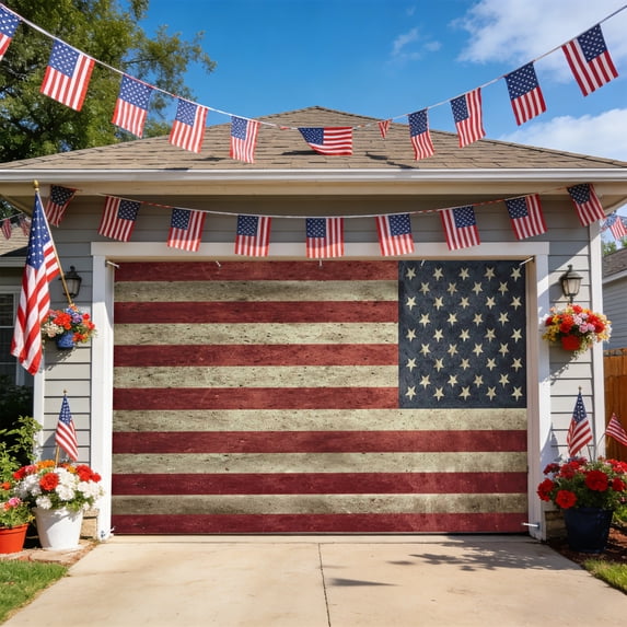 American Flag Garage Door Cover, Vintage Shabby US Star Striped Flags ...