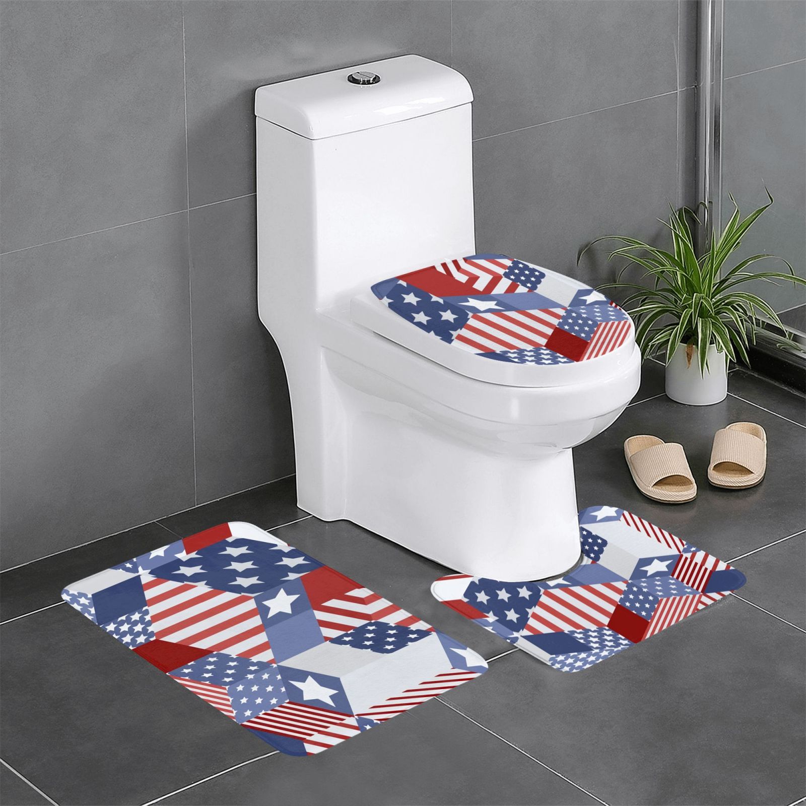 American Flag Geometri 3-Piece Set Of Flannel Bath Mats, Highly ...