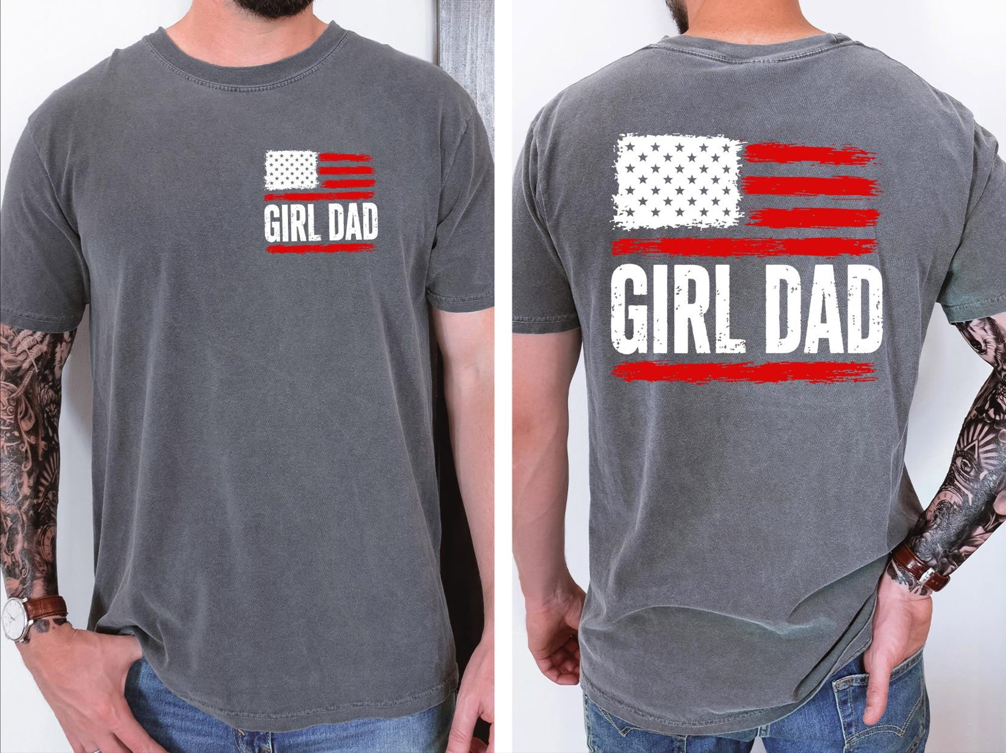 American Flag Girl Dad Shirt Patriotic Fatheramp39s Day Tee Girl Dad ...
