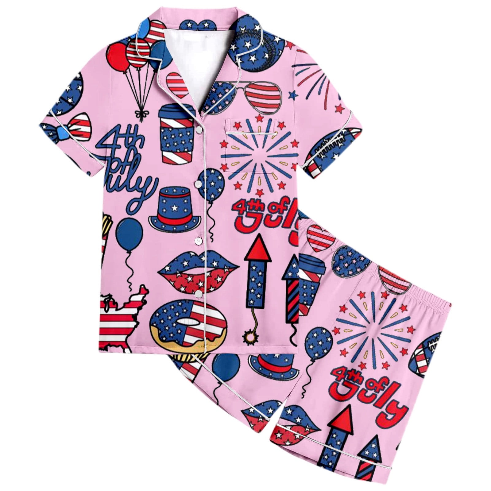 American Flag Girls Pajamas Size 2-3 Years Short Sleeve Pajamas Cute ...