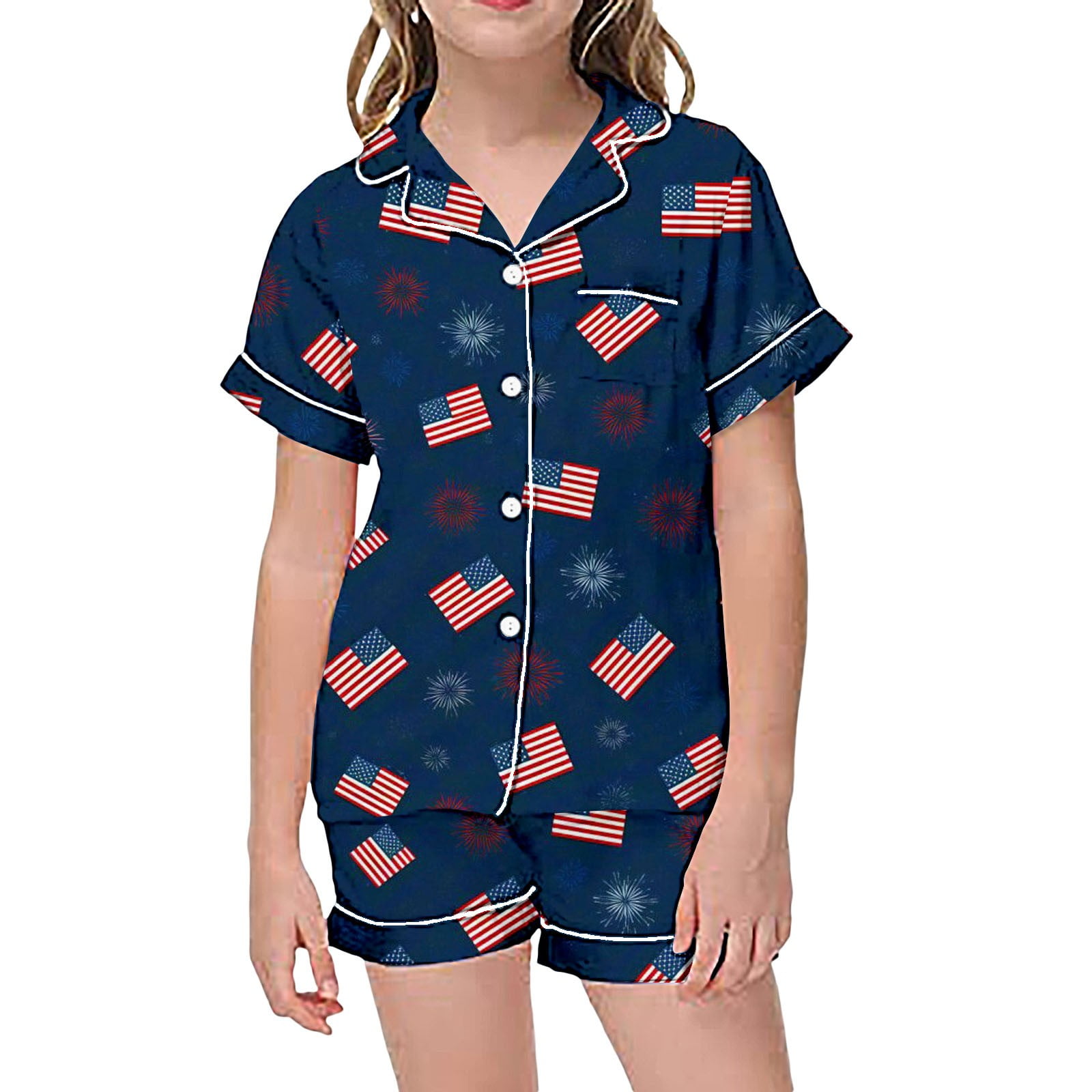 American Flag Girls Pajamas Size 8-9 Years Short Pajama Set Toddler ...