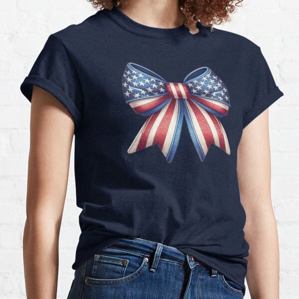 American Flag Girly 4Th Of July, Coquette Aesthetic Bow Classic T-shirt ...