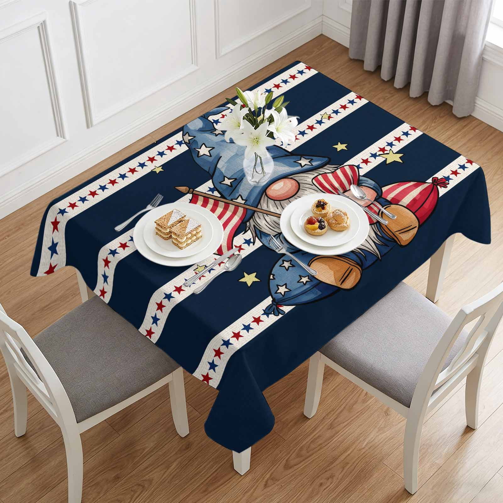 American Flag Gnome Blue Line Star Table Cloth 60x84in, Waterproof ...