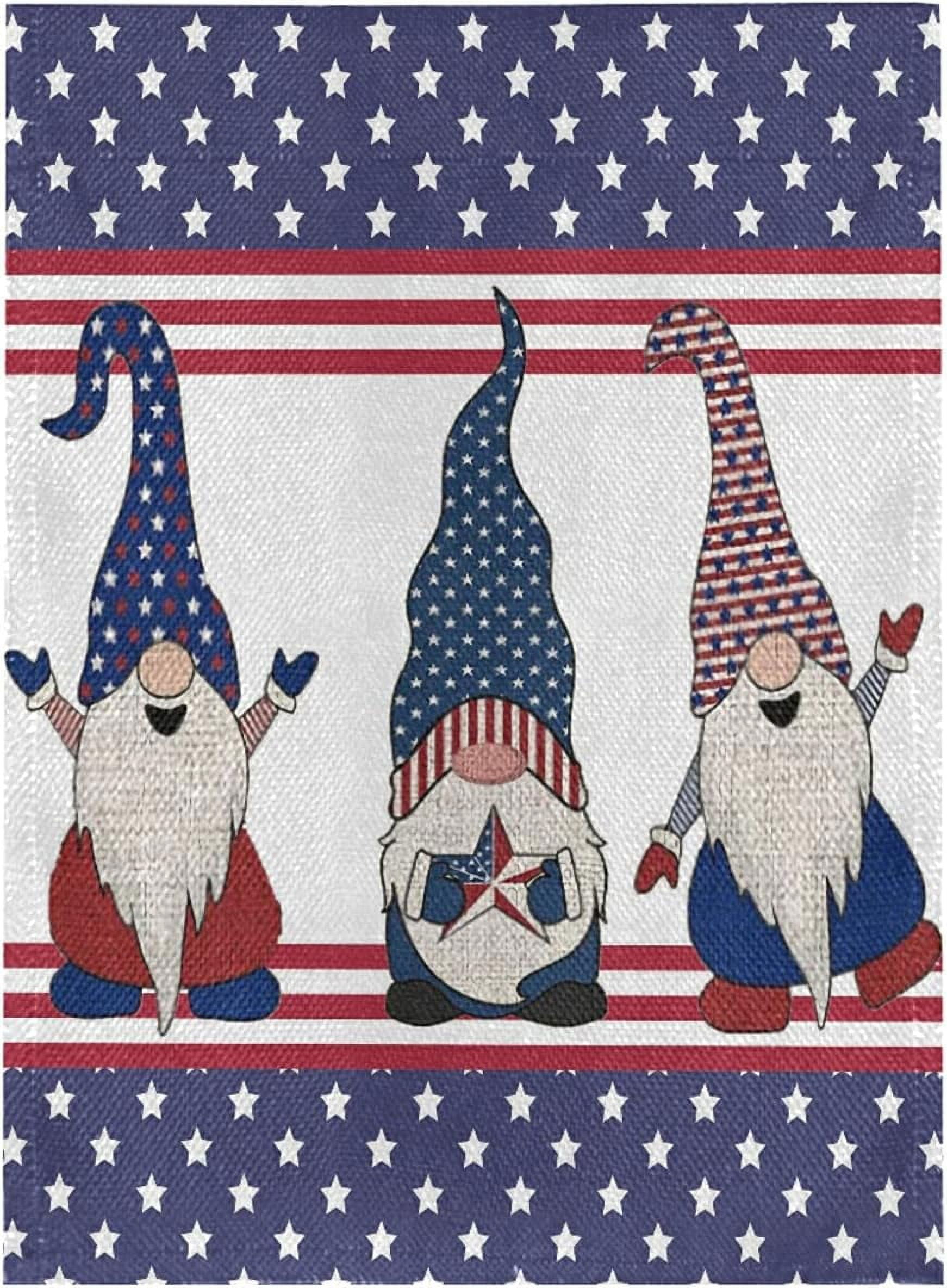 American Flag Gnome Independence Day 4th of July Burlap Garden Flag ...