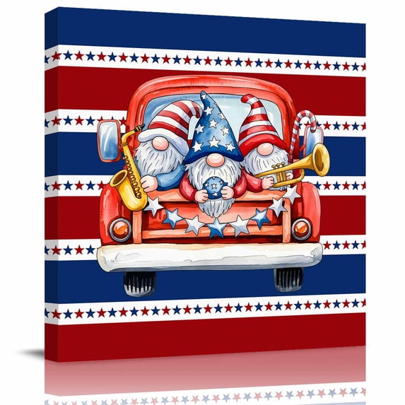 American Flag Gnome Truck Canvas Artwork Painting Art, Independence Day ...