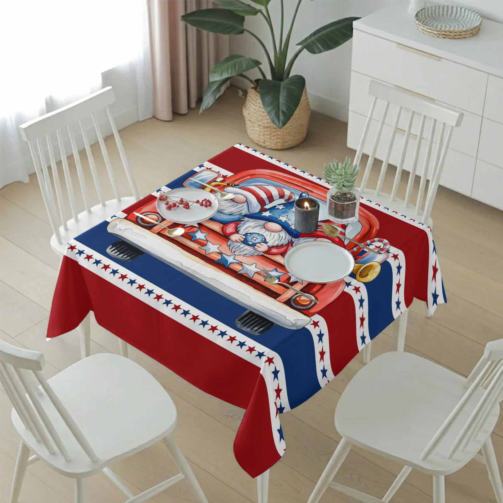 American Flag Gnome Truck Table Cloth 54x54in, Waterproof Square ...