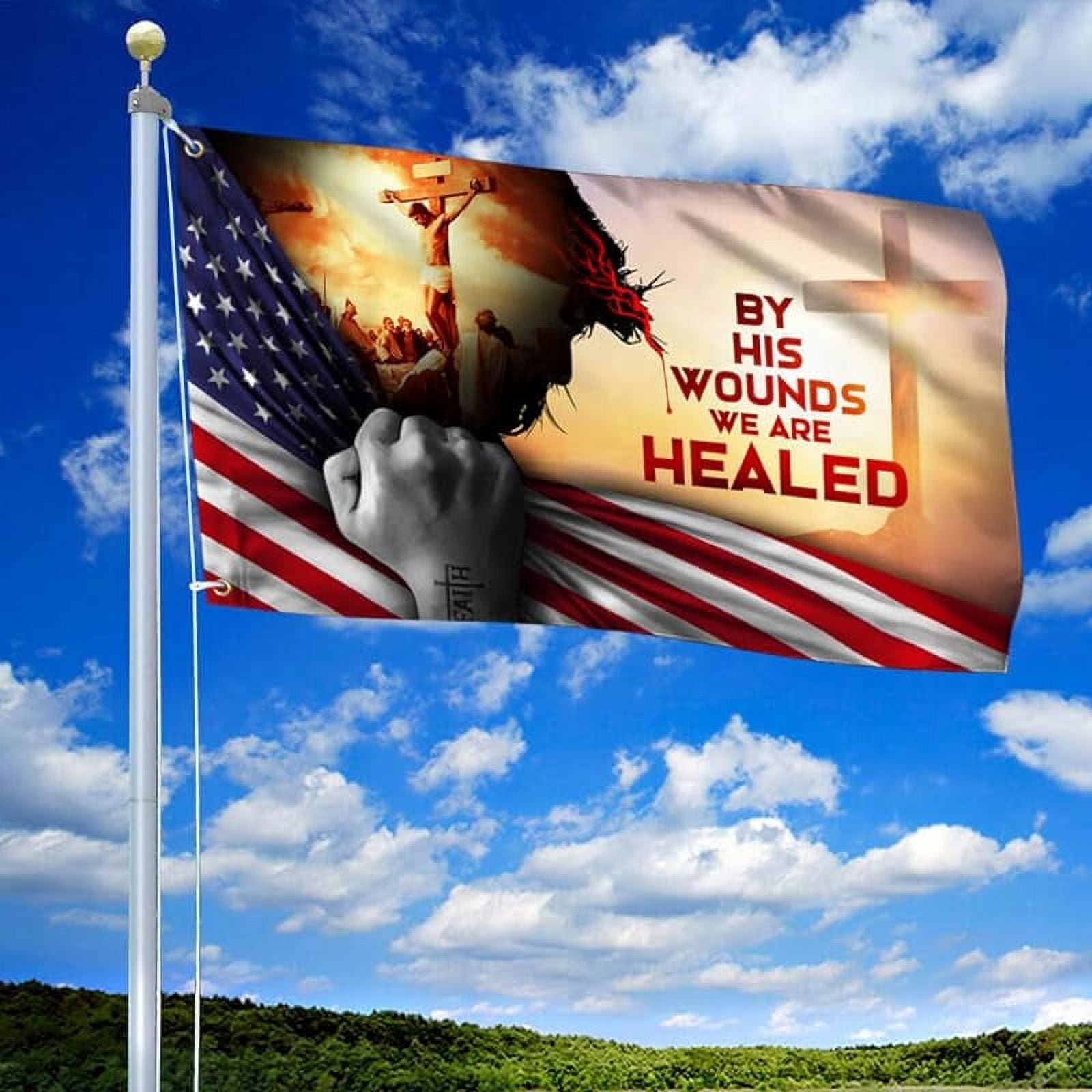 American Flag-God Jesus Christian By His Wounds We Are Healed Flag ...